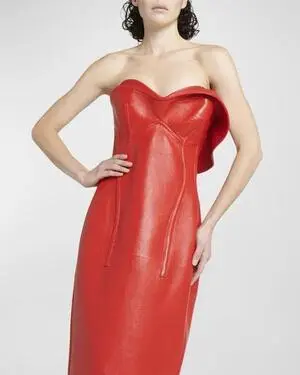 Bottega Veneta Patent Leather Bustier Dress - Rosso