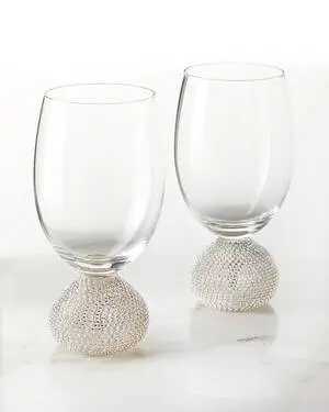 Neiman Marcus Silver Bling Wine Glasses, Set Of 2 - Silver