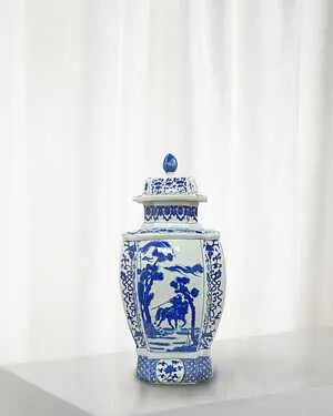 WINWARD HOME Ink & Wash Painting Pot - 19" - Blue/white