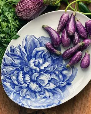 CASKATA Peony Blue Coupe Oval Platter - One-color