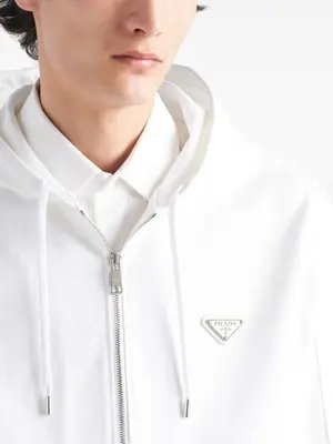 Prada Triangle-Logo Zip-Up Hoodie - White | Editorialist