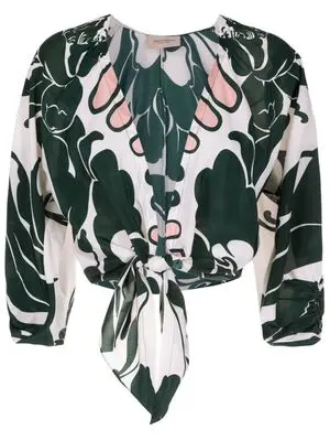 ADRIANA DEGREAS Adriana Degreas Graphic-Print V-Neck Top Green