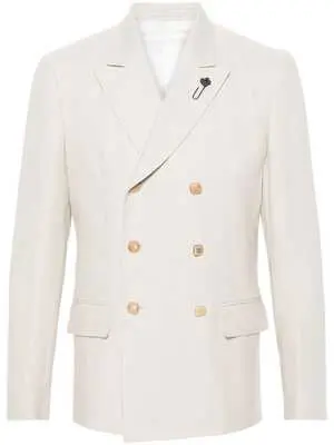 LARDINI Double-breasted Linen Blazer - Neutrals