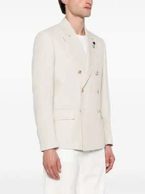 LARDINI Double-breasted Linen Blazer - Neutrals