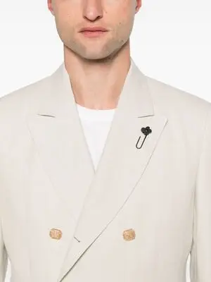 LARDINI Double-breasted Linen Blazer - Neutrals