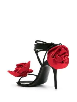 Magda Butrym 105mm Floral-appliqué Satin Sandals - Black