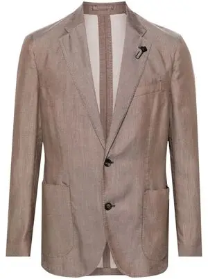LARDINI Brooch-detail Single-breasted Blazer - Brown