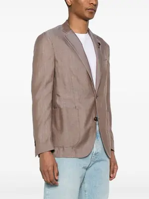 LARDINI Brooch-detail Single-breasted Blazer - Brown