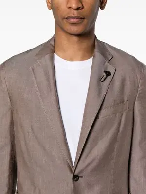 LARDINI Brooch-detail Single-breasted Blazer - Brown