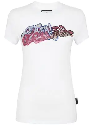 Philipp Plein Crystal-embellished Graffiti-logo T-shirt - White