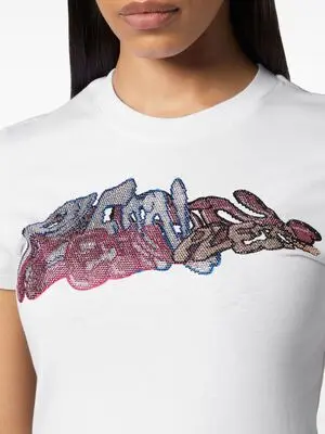 Philipp Plein Crystal-embellished Graffiti-logo T-shirt - White