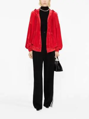 Balenciaga Crystal-embellished Velvet Hoodie - Red