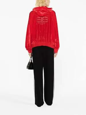 Balenciaga Crystal-embellished Velvet Hoodie - Red