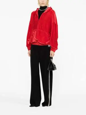 Balenciaga Crystal-embellished Velvet Hoodie - Red