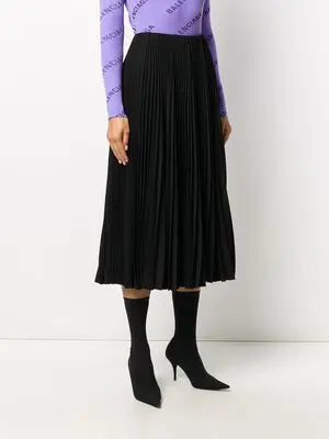 Balenciaga Pleated Midi Skirt - Black