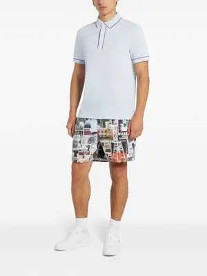 Lacoste Logo-embroidered Contrast-trim Polo Shirt - Blue