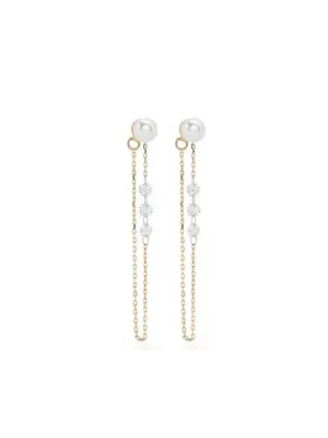 Mizuki 14kt Yellow Pearl And Diamond Chain Earrings - Gold
