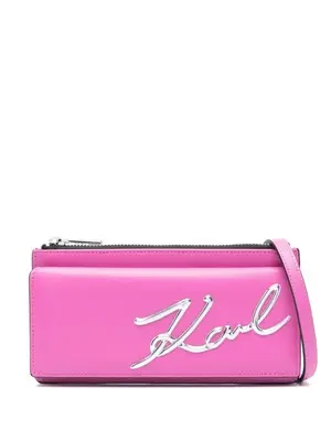 Karl Lagerfeld K/signature Leather Crossbody Wallet - Pink
