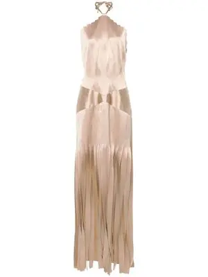 Alberta Ferretti Pleated Halterneck Gown