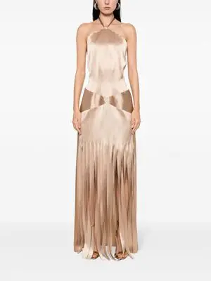 Alberta Ferretti Pleated Halterneck Gown