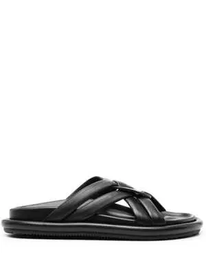 Moncler Bell Crossover-strap Leather Slides - Black