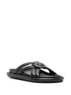 Moncler Bell Crossover-strap Leather Slides - Black