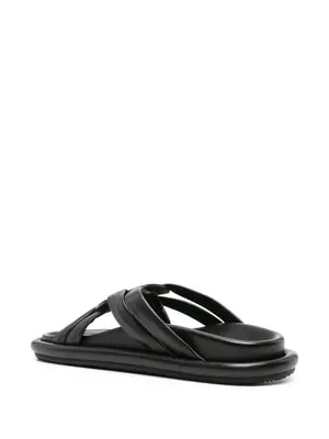 Moncler Bell Crossover-strap Leather Slides - Black