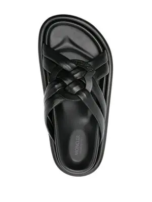Moncler Bell Crossover-strap Leather Slides - Black