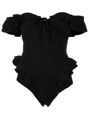 CLUBE BOSSA Off-shoulder Ruffled Swimsuit - Black