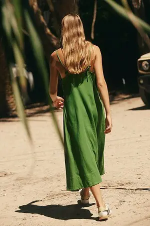 Free People Emmers Linen Midi Dress Banana Leaf