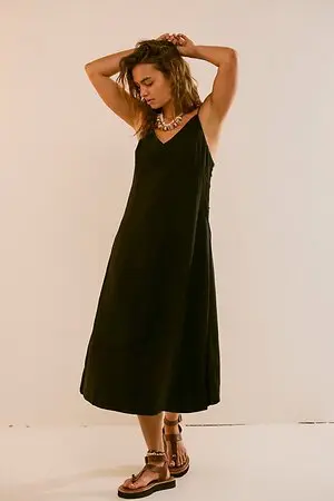 Free People Emmers Linen Midi Dress - Black