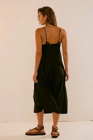 Free People Emmers Linen Midi Dress - Black