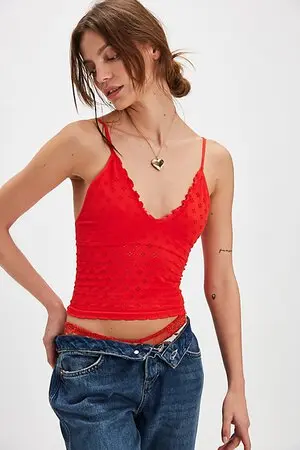 Free People Eyelet Seamless Triangle Cami - Fiery Red
