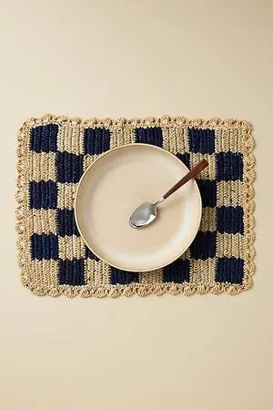 Anthropologie Handwoven Checkered - Navy
