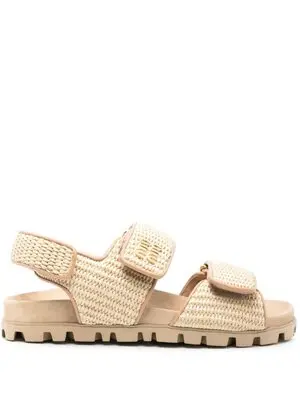 Miu Miu Neutral Raffia-effect Sandals
