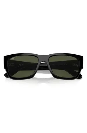 Ray-ban 56mm Polarized Rectangular Sunglasses - Black