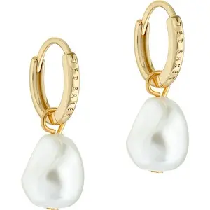 Ted Baker London Periaa Imitation Pearl Drop Huggie Hoop Earrings - Gold Tone/pearl
