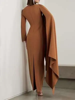 Buy Solace London Lydia Asymmetric Draped Gown - Brown At 60% Off |  Editorialist