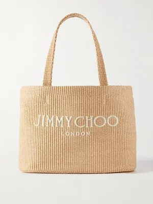 JIMMY CHOO Avenue Logo-embroidered Raffia Tote - Neutrals