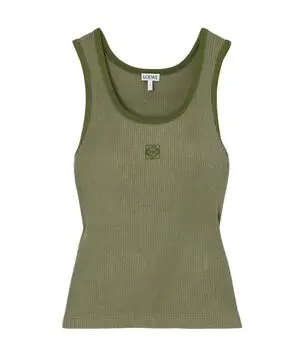 Loewe Embroidered Ribbed Tank - Green