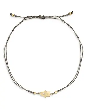 Zoe Chicco 14k Yellow Gold Diamond Hamsa Cord Bracelet - Gold/gray
