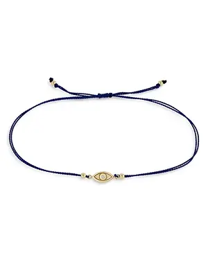 Zoe Chicco 14k Yellow Gold Midi Bitty Diamond Evil Eye Cord Bracelet - Gold/blue