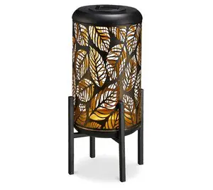 GLITZHOME 14.25 Cutout Leaves Solar Powered Outdoor Lantern - One-color