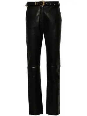 Balmain Belted High-rise Leather Trousers