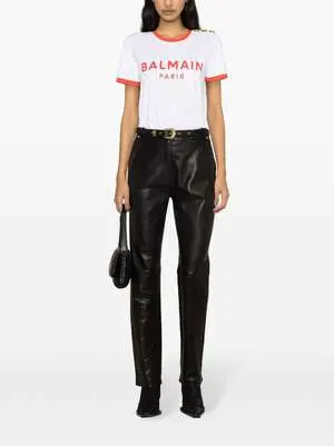 Balmain Belted High-rise Leather Trousers