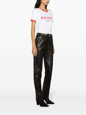 Balmain Belted High-rise Leather Trousers