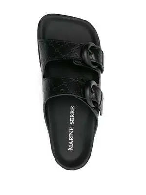 MARINE SERRE Moonogram-embossed Leather Slides