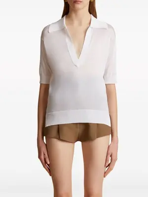 Khaite The Julita V-neck Polo Top - White
