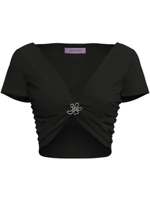 MARGHERITA MACCAPANI Gathered Cropped Top With Floral Detail - Black