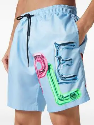 Philipp Plein Bombing Graffiti Swim Shorts - Blue